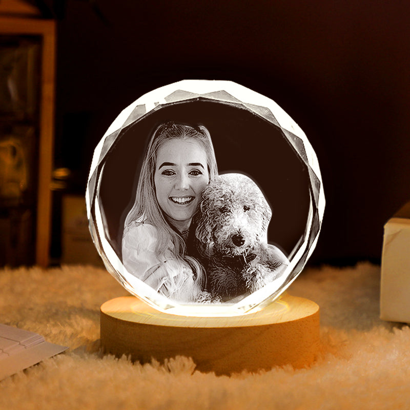Custom Round Crystal Photo with Pet Portrait Personalized Laser Engrav ...