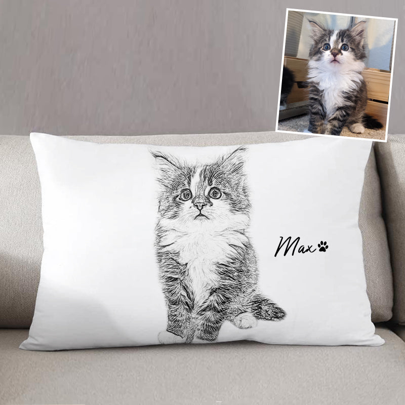 Custom Pet Portrait Pillow Hand Drawing Dog Rectangle Pillow Memorial ...